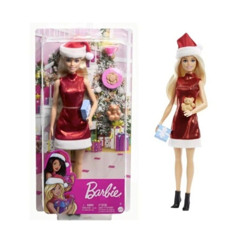 BARBIE Santa Doll Wearing Festive Red, Teddy, Present Christmas Gift ...