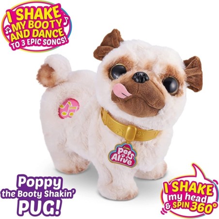Zuru Pets Alive Poppy the Booty Shakin Pug Interactive Dancing Plush ...