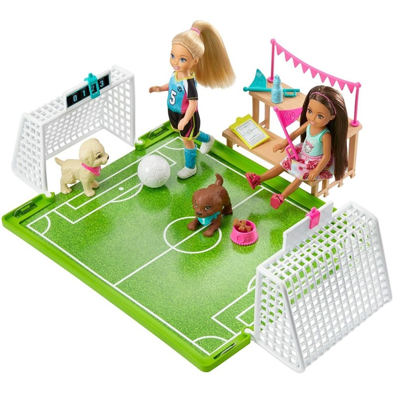 Barbie Chelsea Soccer Playset Kicking Action 6" Doll Football Dog Puppy ...