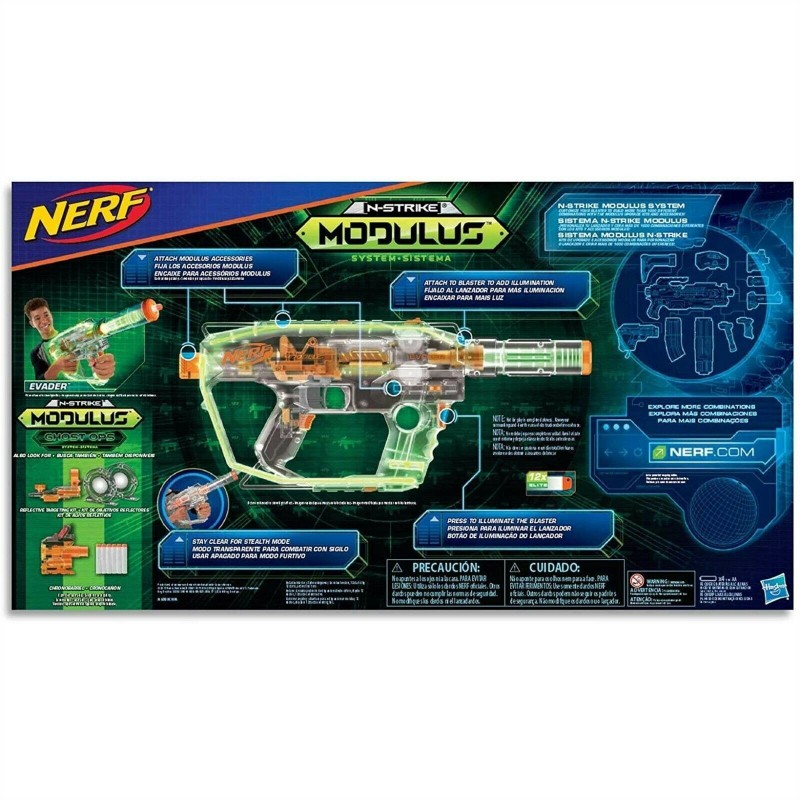 NERF N-STRIKE Modulus Ghost Ops EVADER Motorised Blaster 12 Darts Light ...