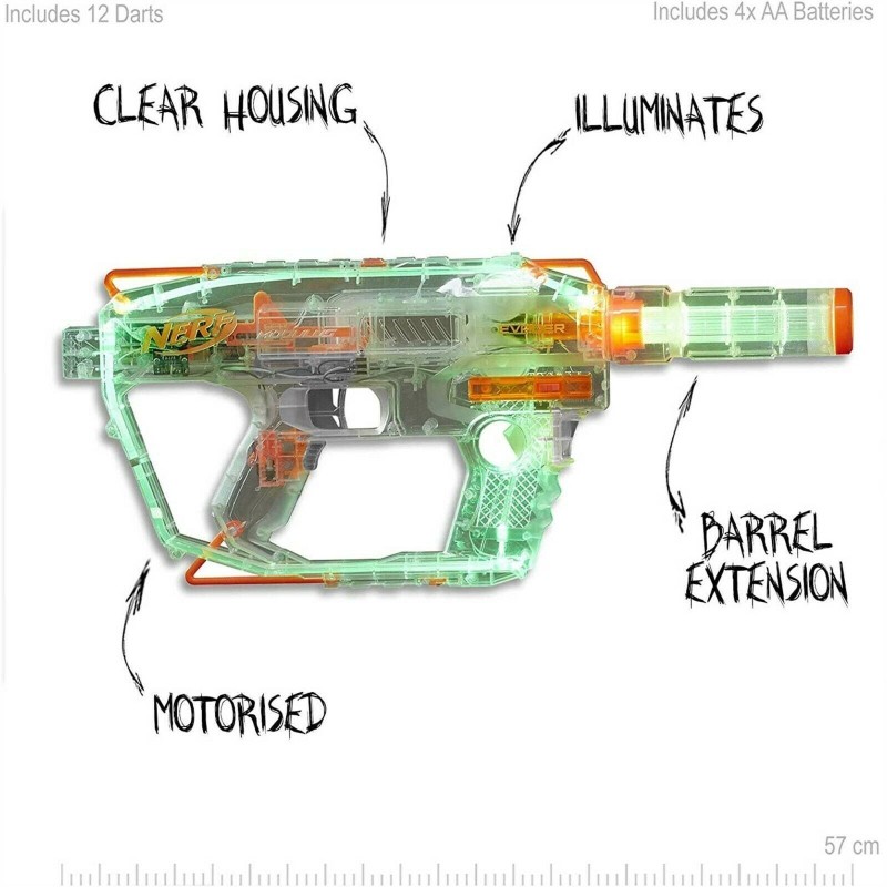 NERF N-STRIKE Modulus Ghost Ops EVADER Motorised Blaster 12 Darts Light ...